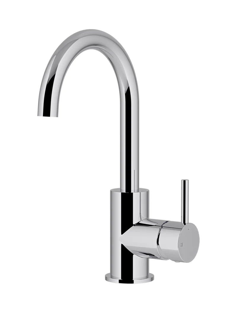 ROUND GOOSENECK BASIN MIXER WITH COLD START MB17-C POLISHED CHROME ...