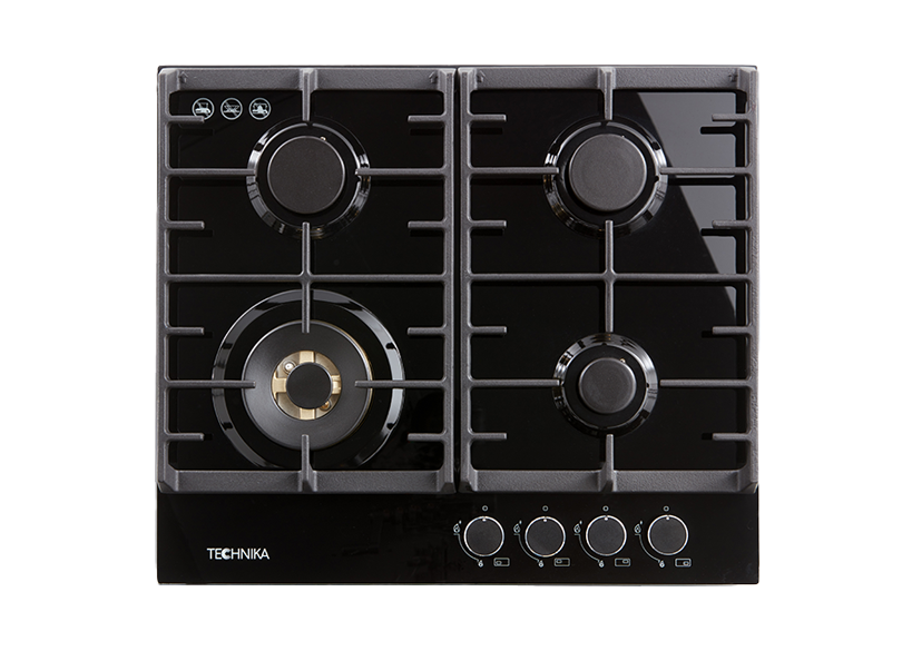 60CM 4 BURNER GAS-ON-GLASS COOKTOP TGC6GBK BLACK GLASS - Choice Supplies